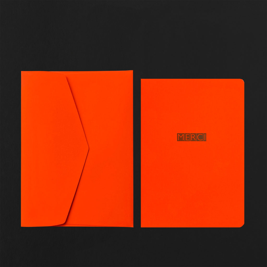 Carte postale MERCI ORANGE FLUO + enveloppe orange fluo