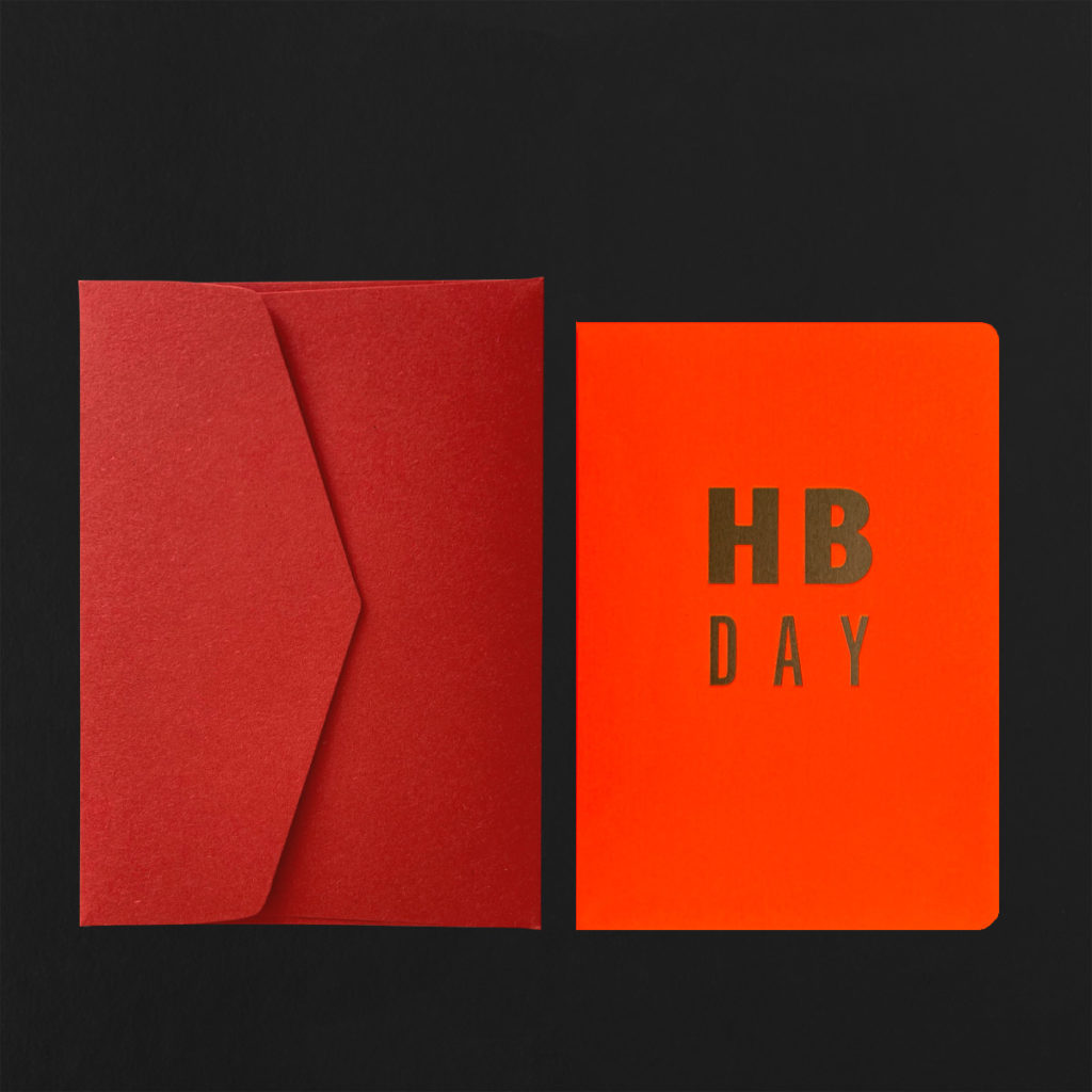 Carte HB DAY orange fluo + env carmin | le typographe